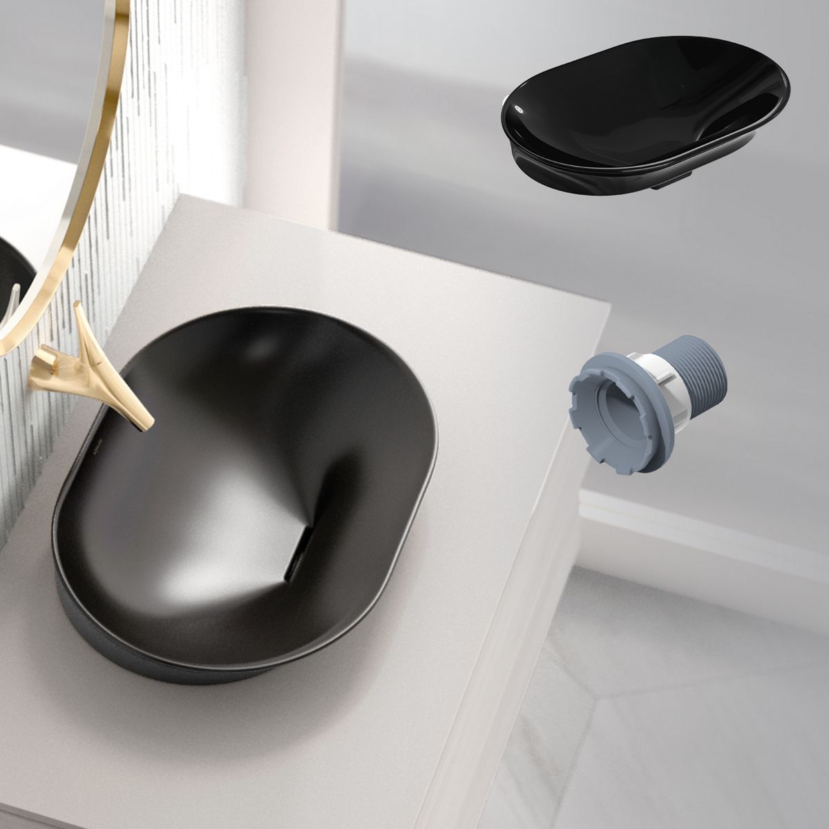 Buy Vive 547 mm oval wash basin with hidden drain in Black colour K-C99 ...