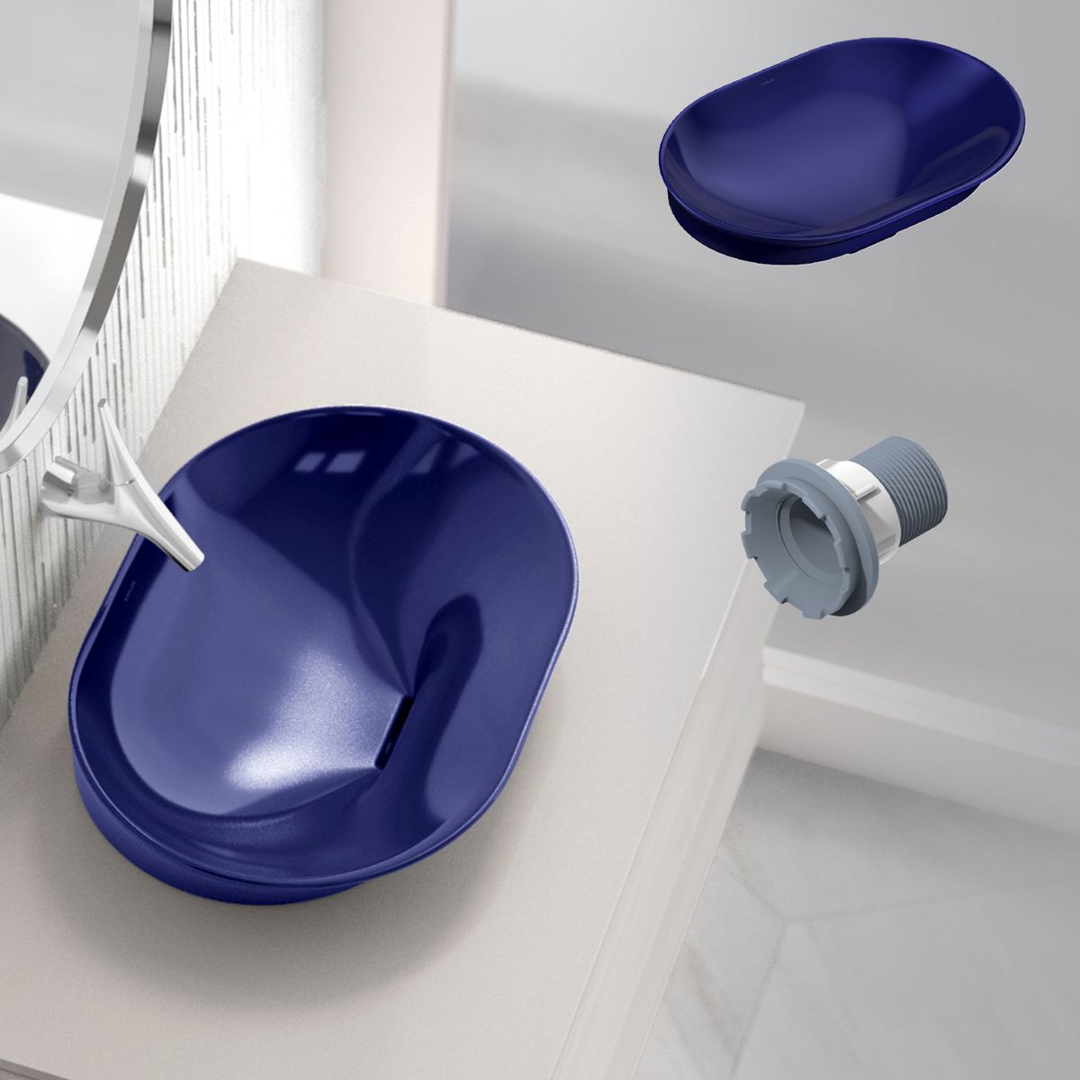 Buy Vive 547 mm oval wash basin with hidden drain in Indigo colour K ...