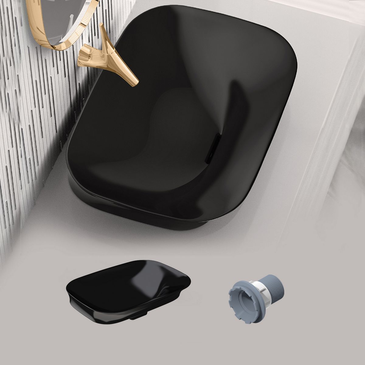 Buy Vive 552 mm rectangular wash basin with hidden drain in Black ...