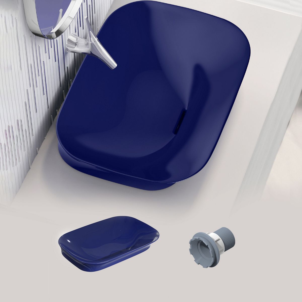 Buy Vive 552 mm rectangular wash basin with hidden drain in Indigo ...