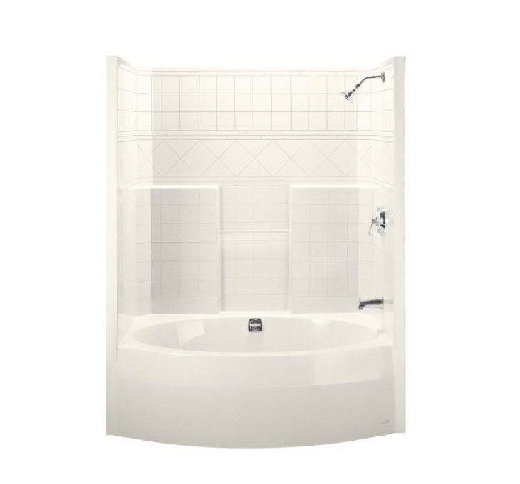 Terracina 5' One-Piece Bath and Shower Module with Tile-Look Walls ...